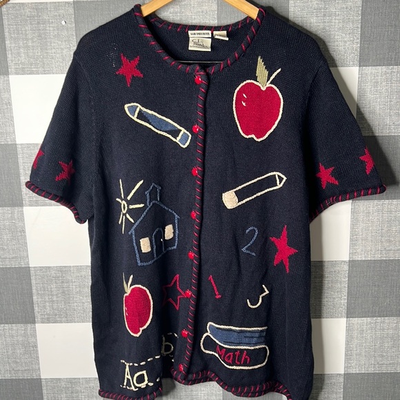 Vintage | Sweaters | Hand Embroidered Teacher Cardigan | Poshmark